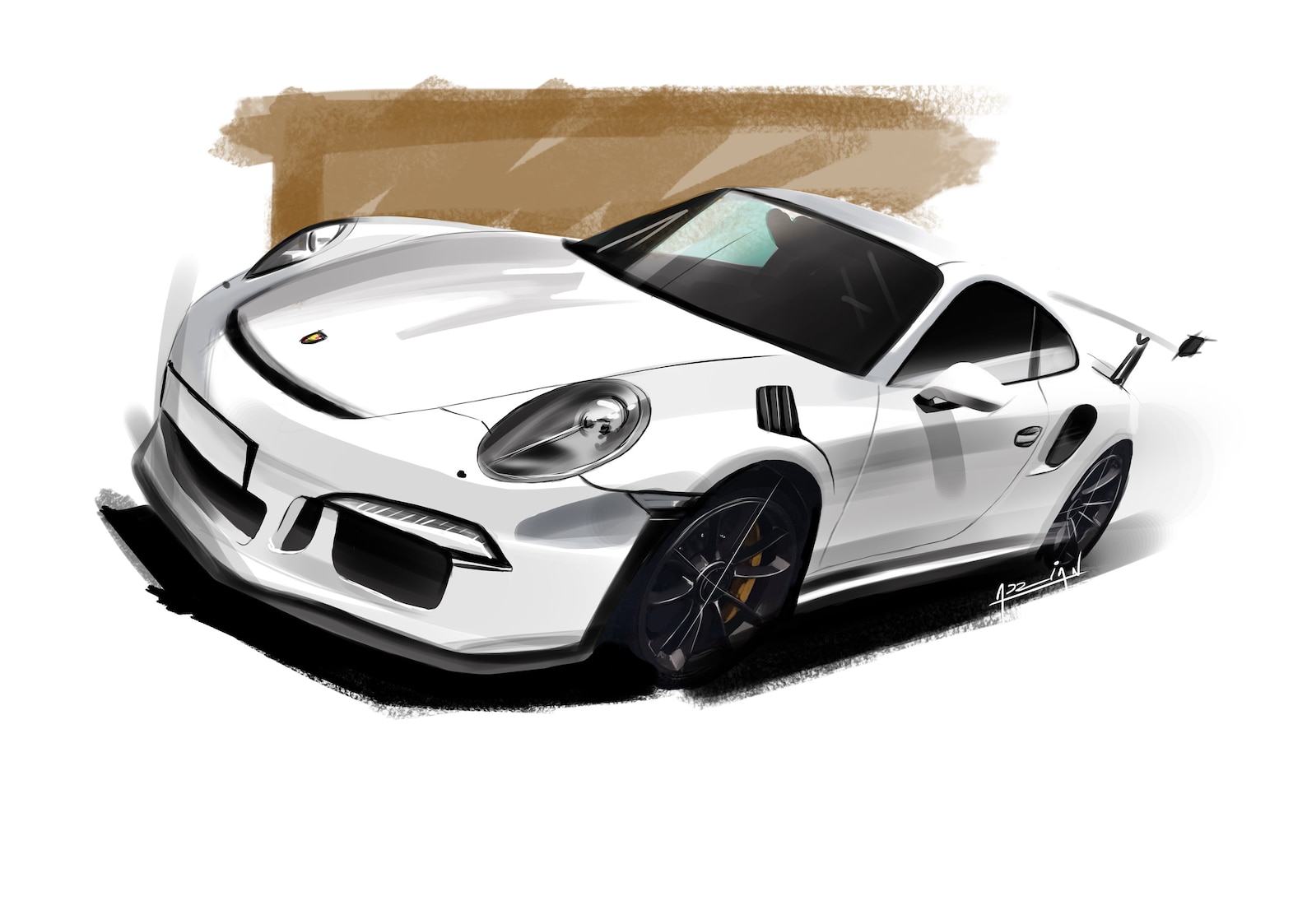 Porsche 911 GT3 RS digital art car drawing print | Etsy