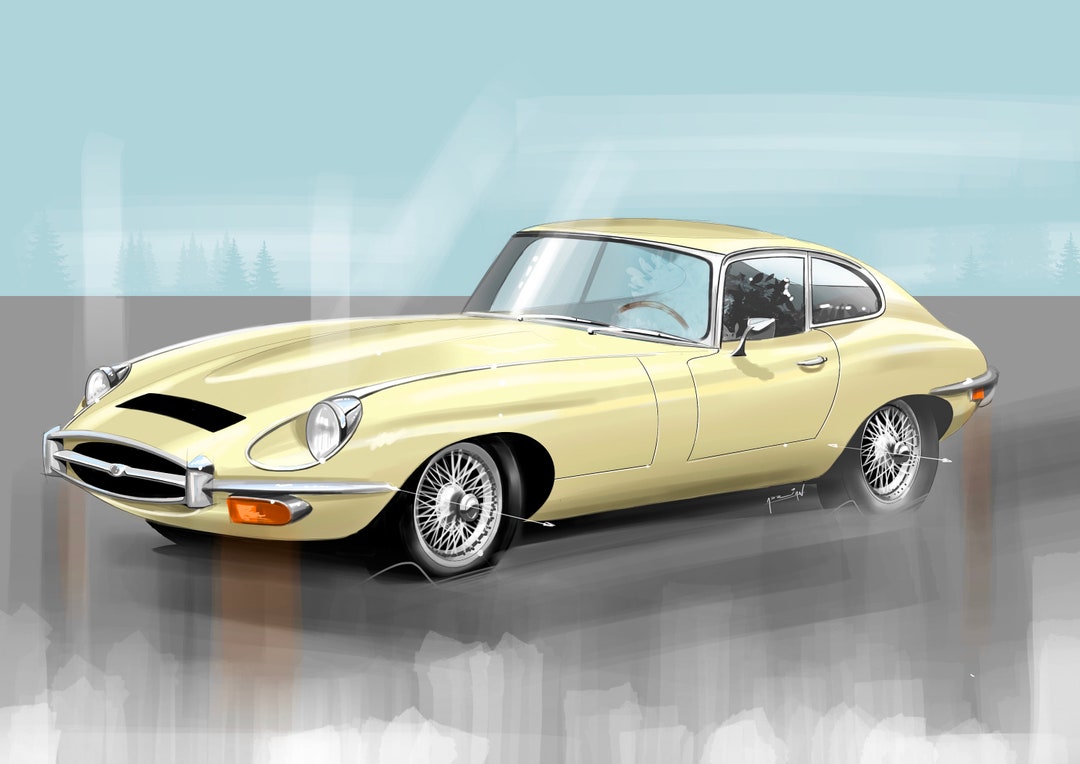Jaguar E-type Digital Art Drawing Print by Adrian Dewey - Etsy