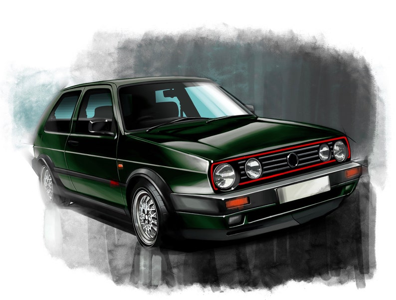 Golf Gti Mk2 Car Art Drawing Print - Etsy