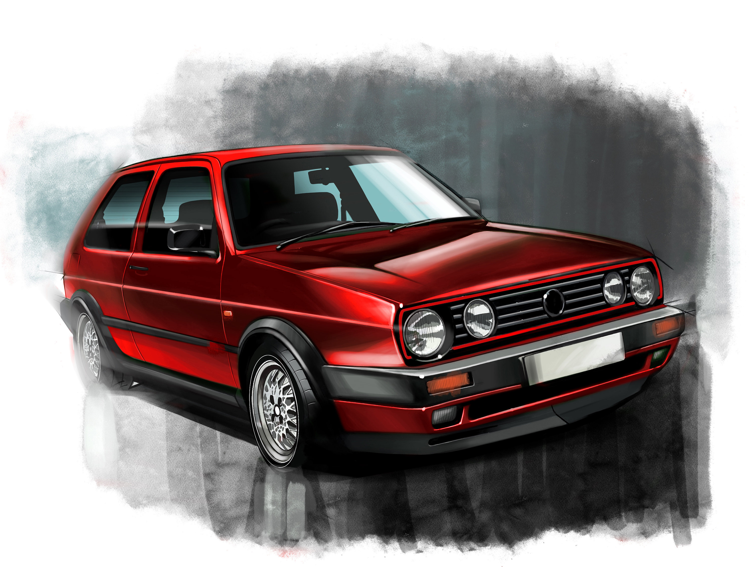 Golf Gti Mk2 Car Art Drawing Print - Etsy