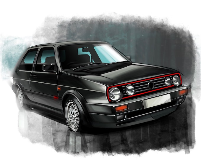Golf Gti Mk2 Car Art Drawing Print - Etsy