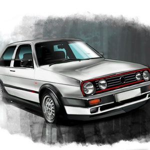 Golf Gti Mk2 Car Art Drawing Print - Etsy