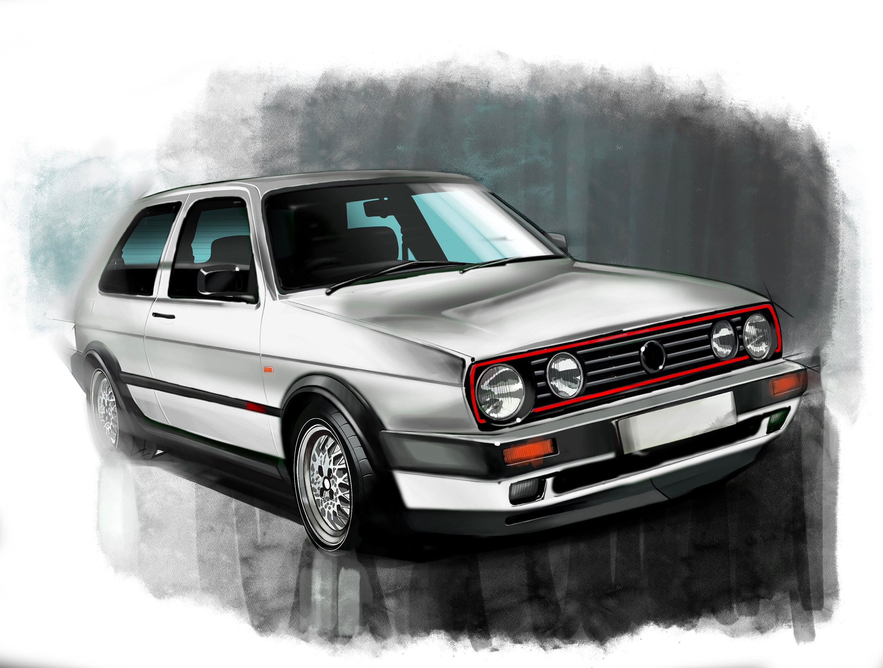 Golf Gti Mk2 Car Art Drawing Print - Etsy