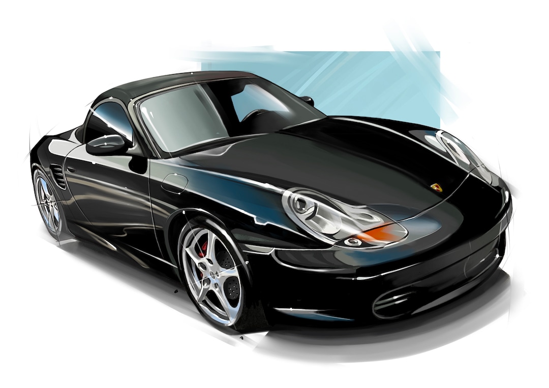 Porsche Boxster Car Art Digital Drawing Print by Adrian Dewey - Etsy