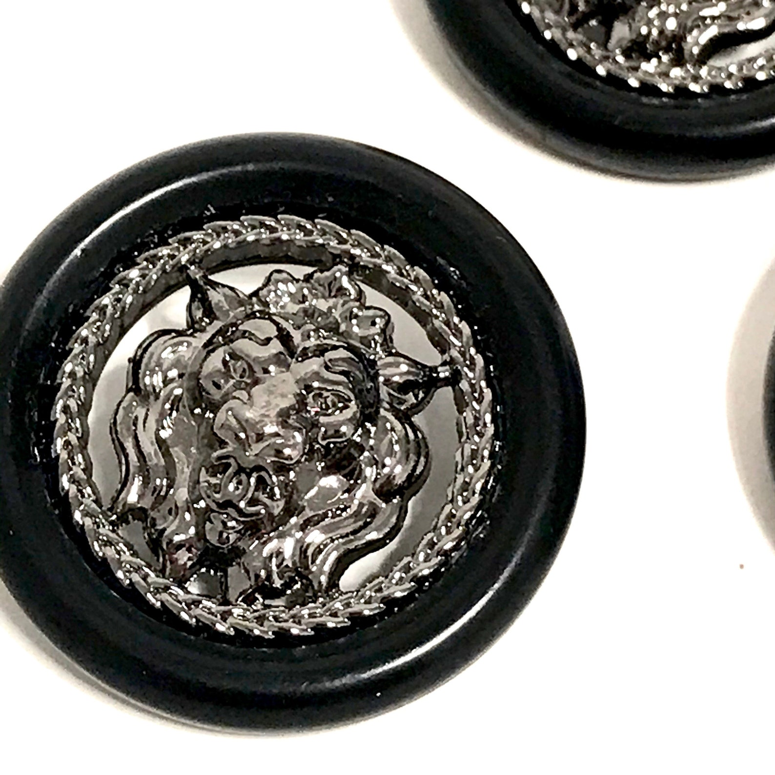 VERSACE Lion silver and black lot 3 buttons. | Etsy
