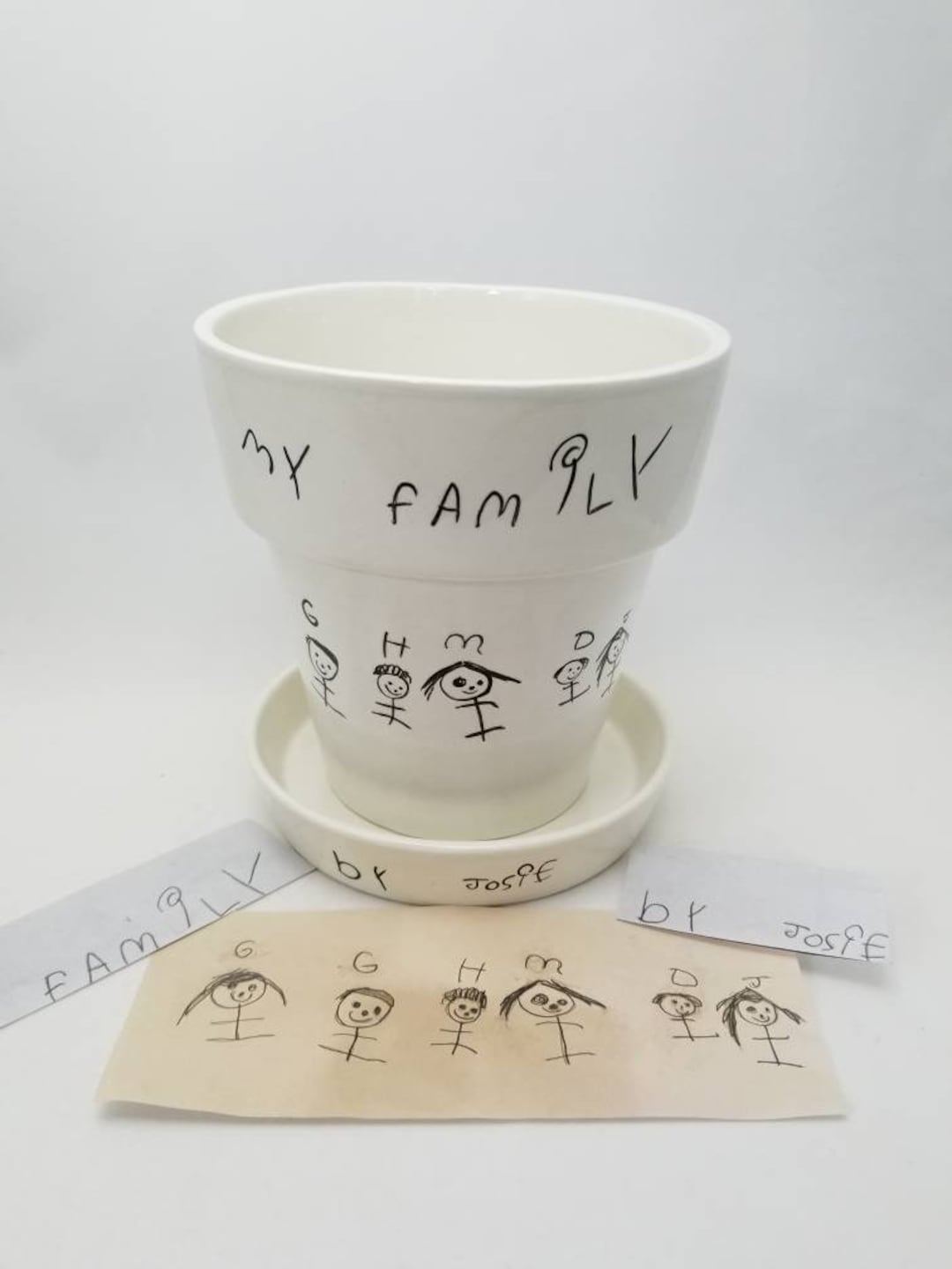 Flower Pot With Child's Artwork / Kid Drawing Transfer / Ceramic Flower ...