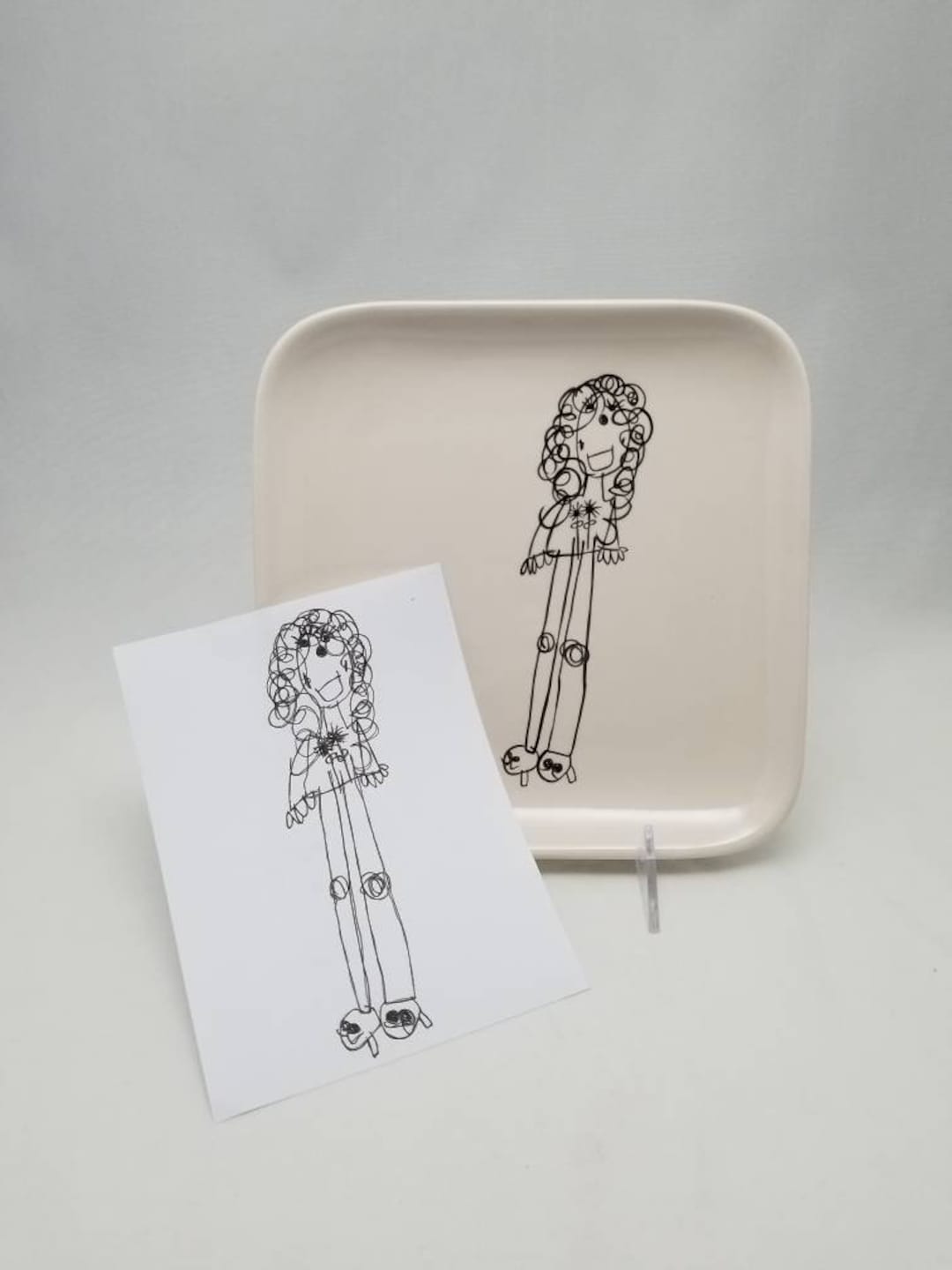 Square Plate With Child's Drawing Transfer / Kid Artwork / Cake Plate ...