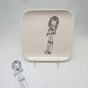 Square Plate With Child's Drawing Transfer / Kid Artwork / Cake Plate ...
