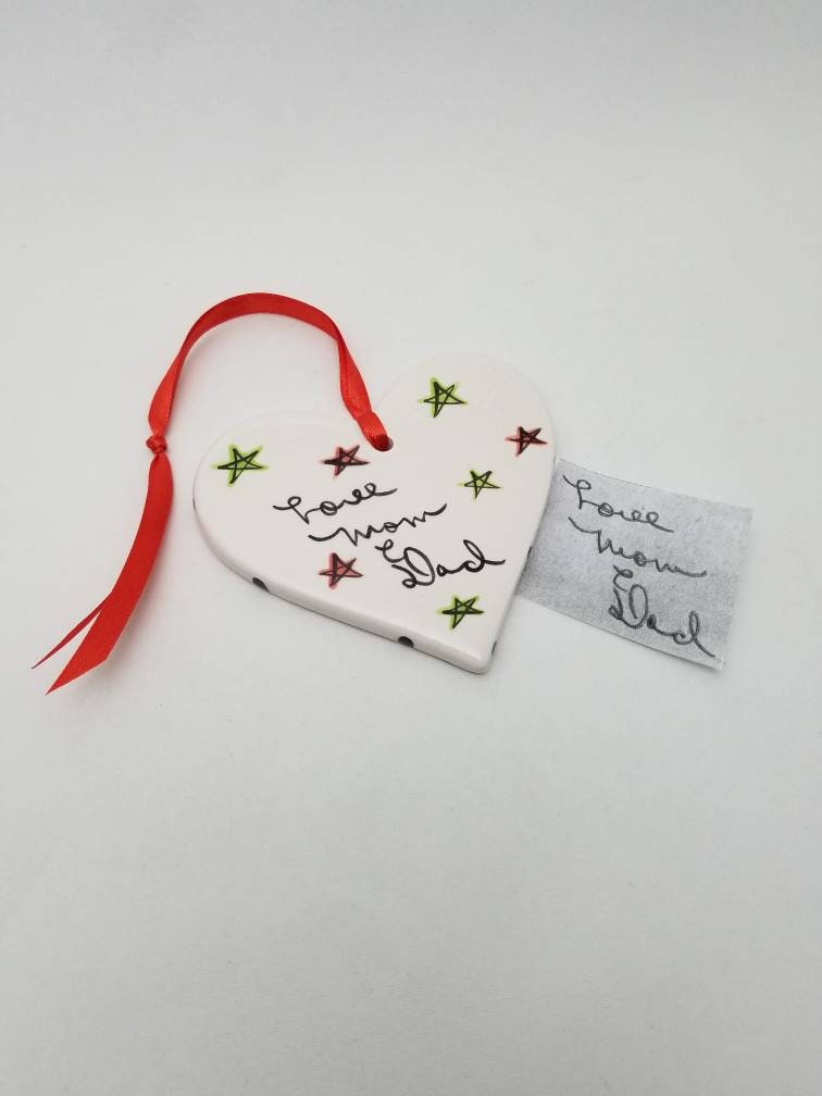 Hanging Heart Ornament / Handwriting Transfer / Signature - Etsy