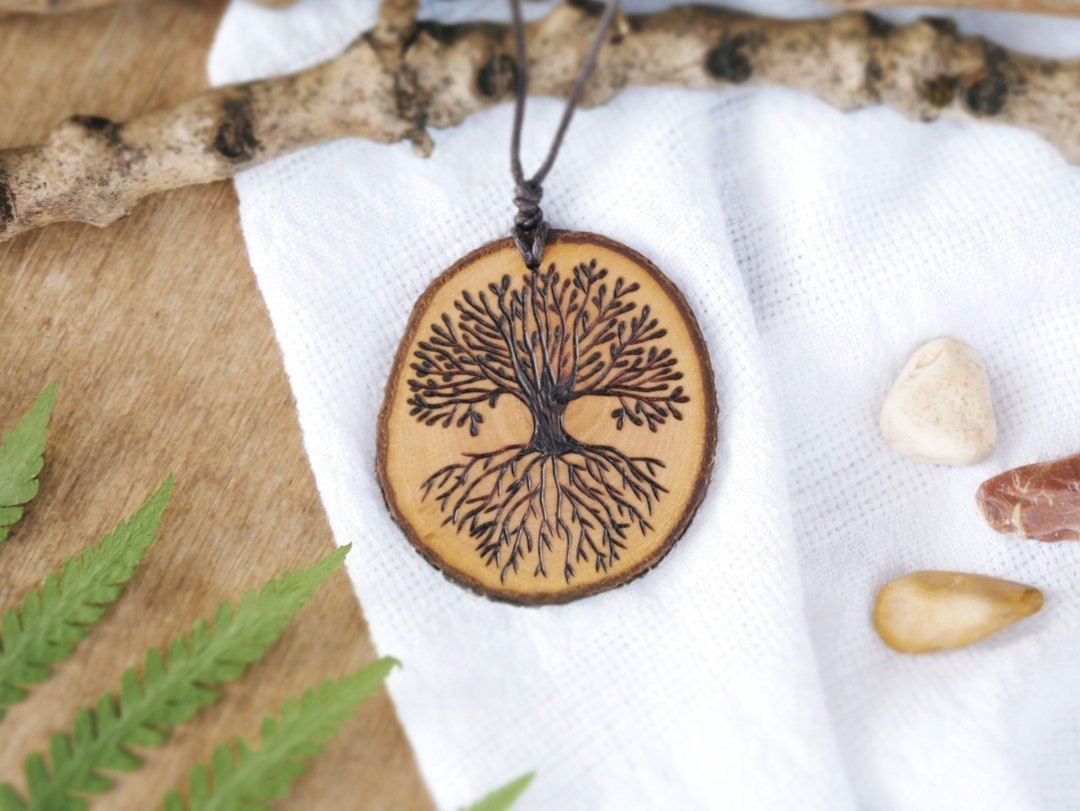 Wood Pendant Necklace Tree, Tree of Life Wood, Botanical Plant Jewelry ...