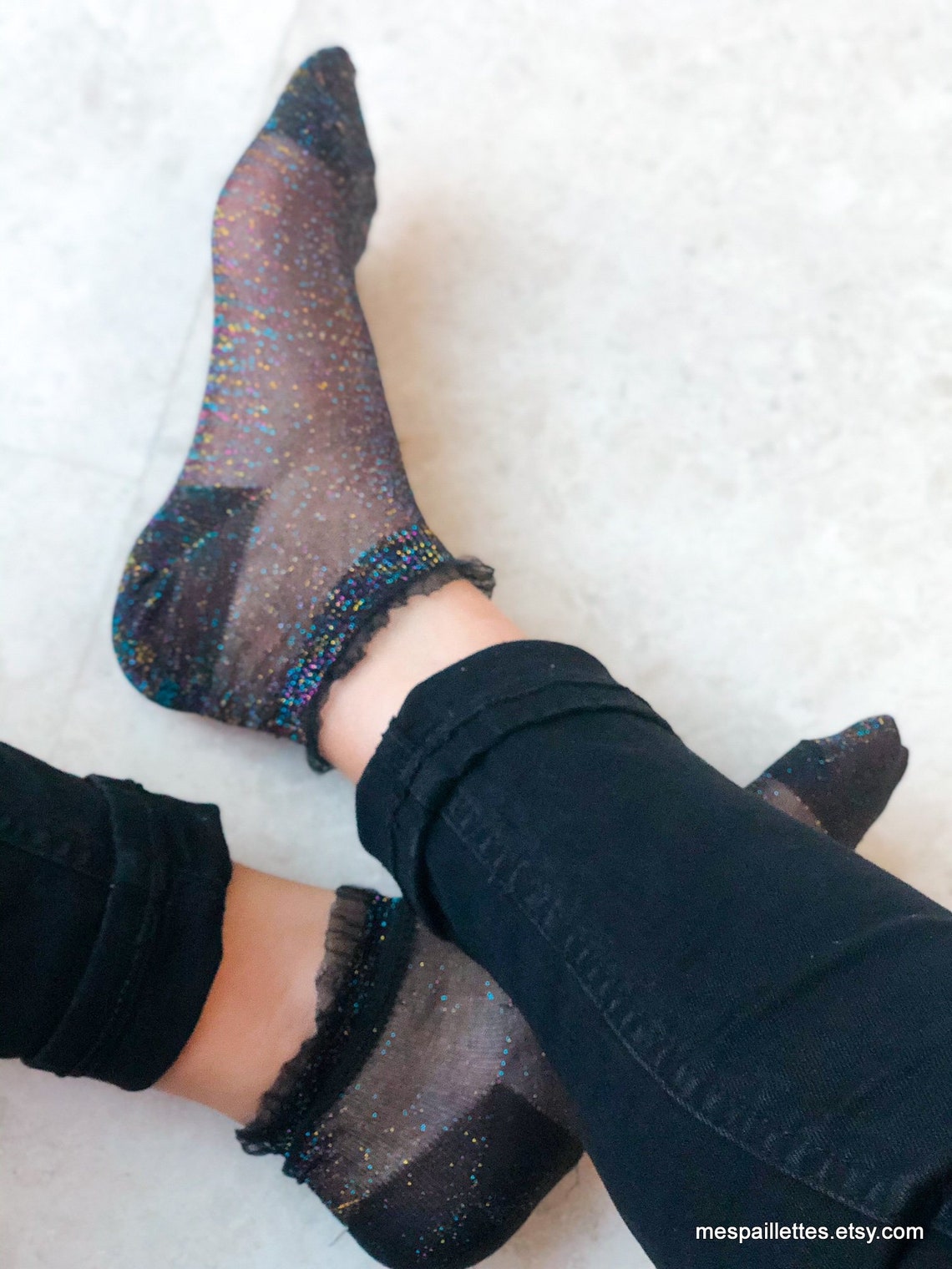 Sheer Mesh Socks Glitter Silver or Multicolor - Etsy