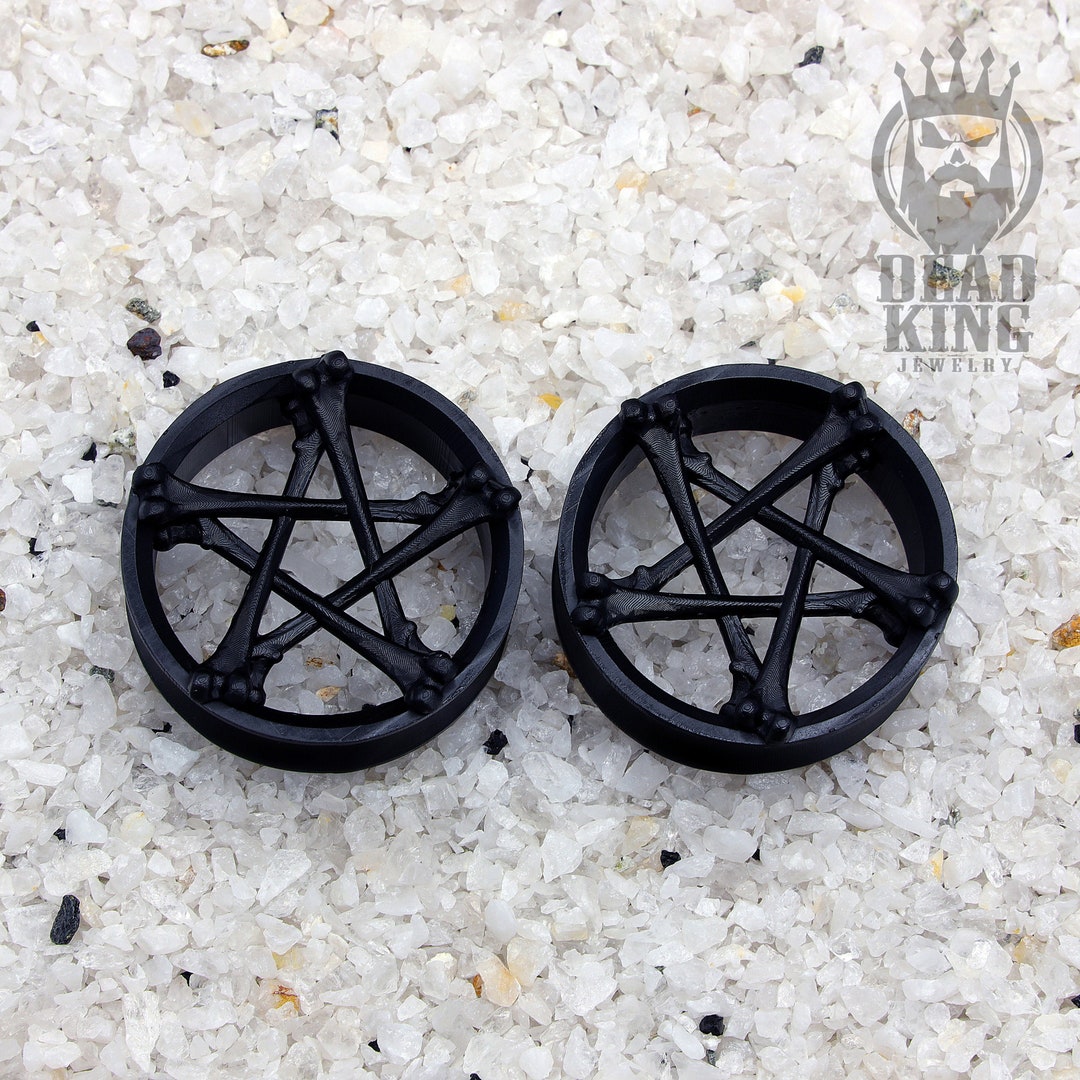 A Pair of BONE PENTAGRAM Round BLACK Earplugs. Unique Ear - Etsy