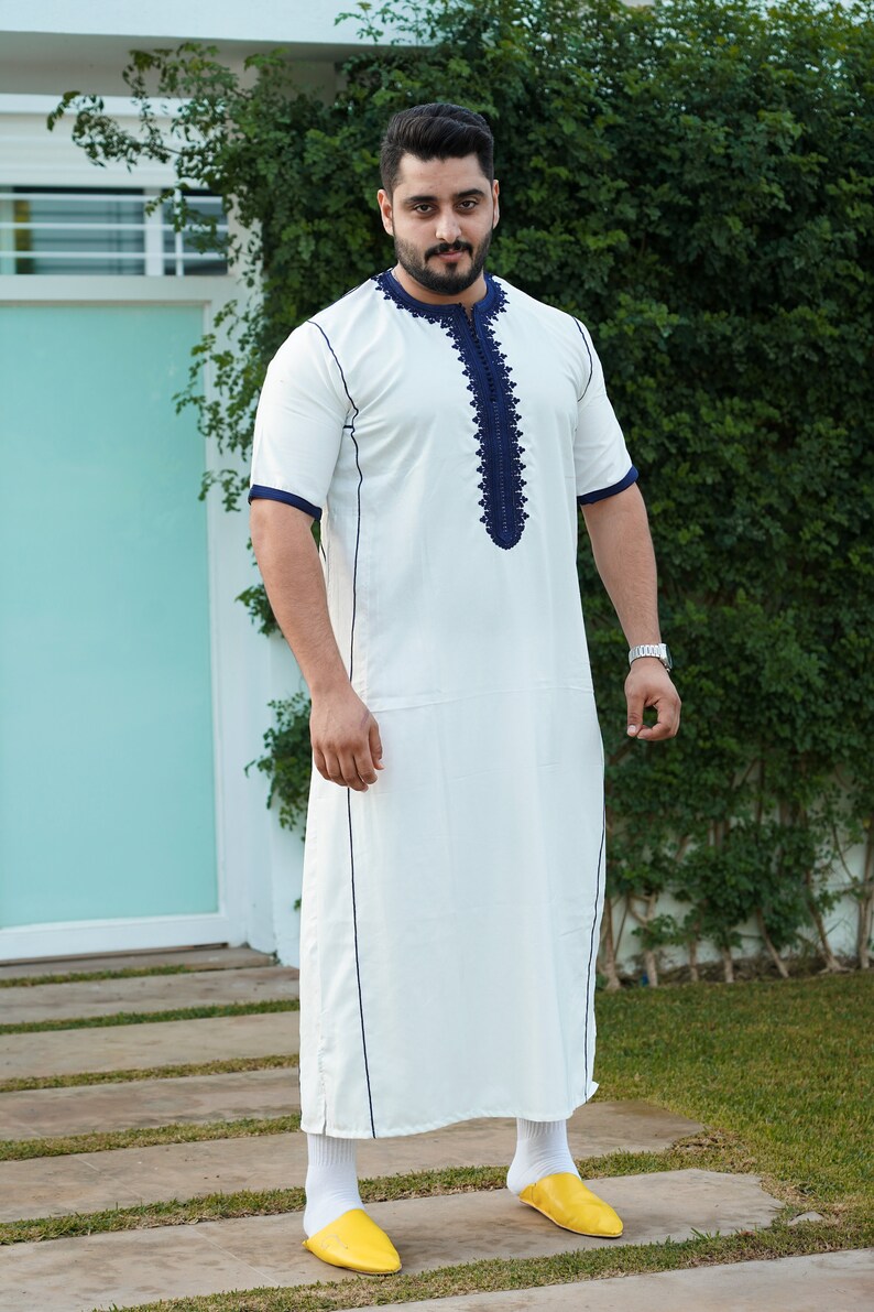 Moroccan Gandoura Djellaba Thobe White Slim Fit Size Abaya - Etsy