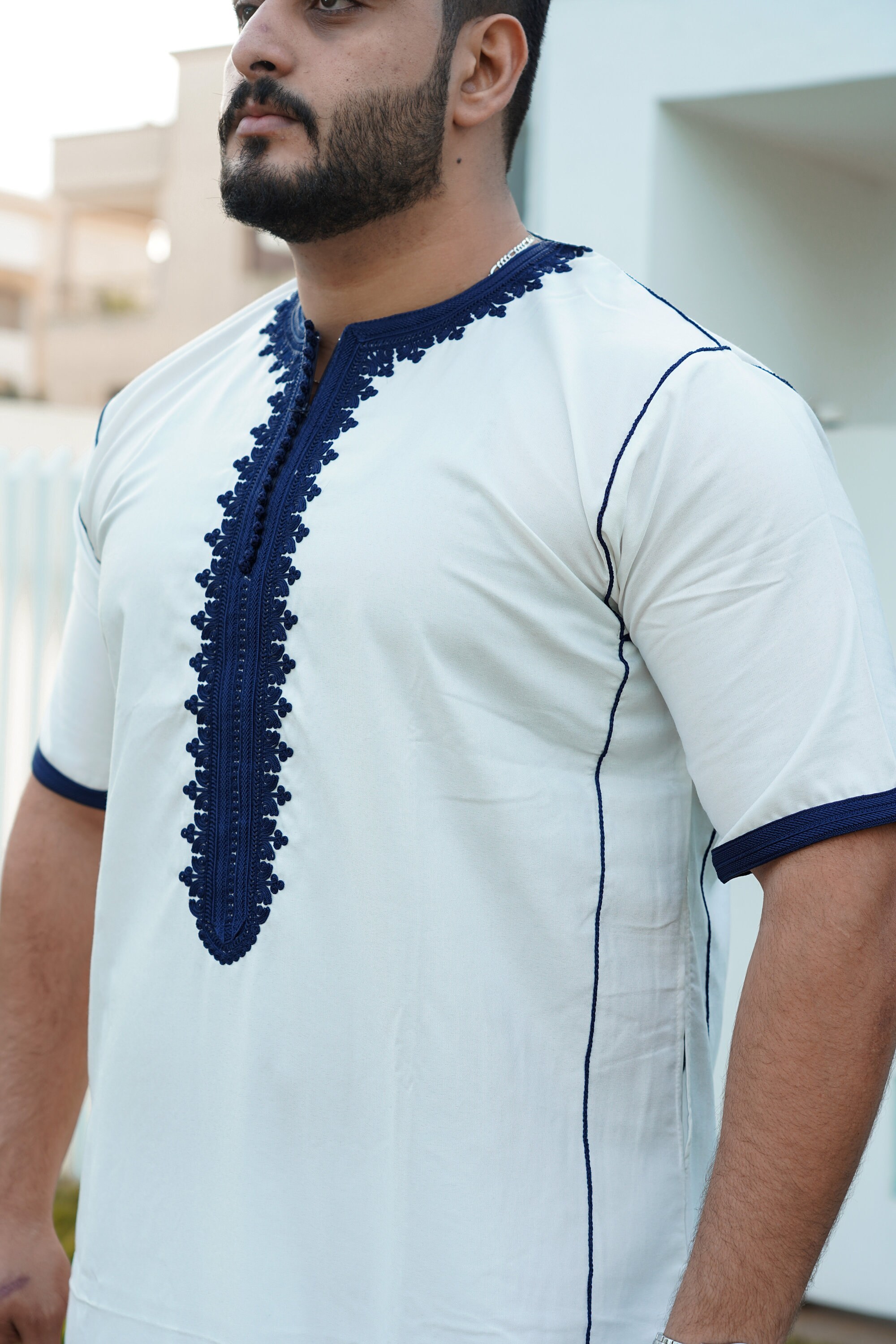 Moroccan Gandoura Djellaba Thobe White Slim Fit Size Abaya - Etsy
