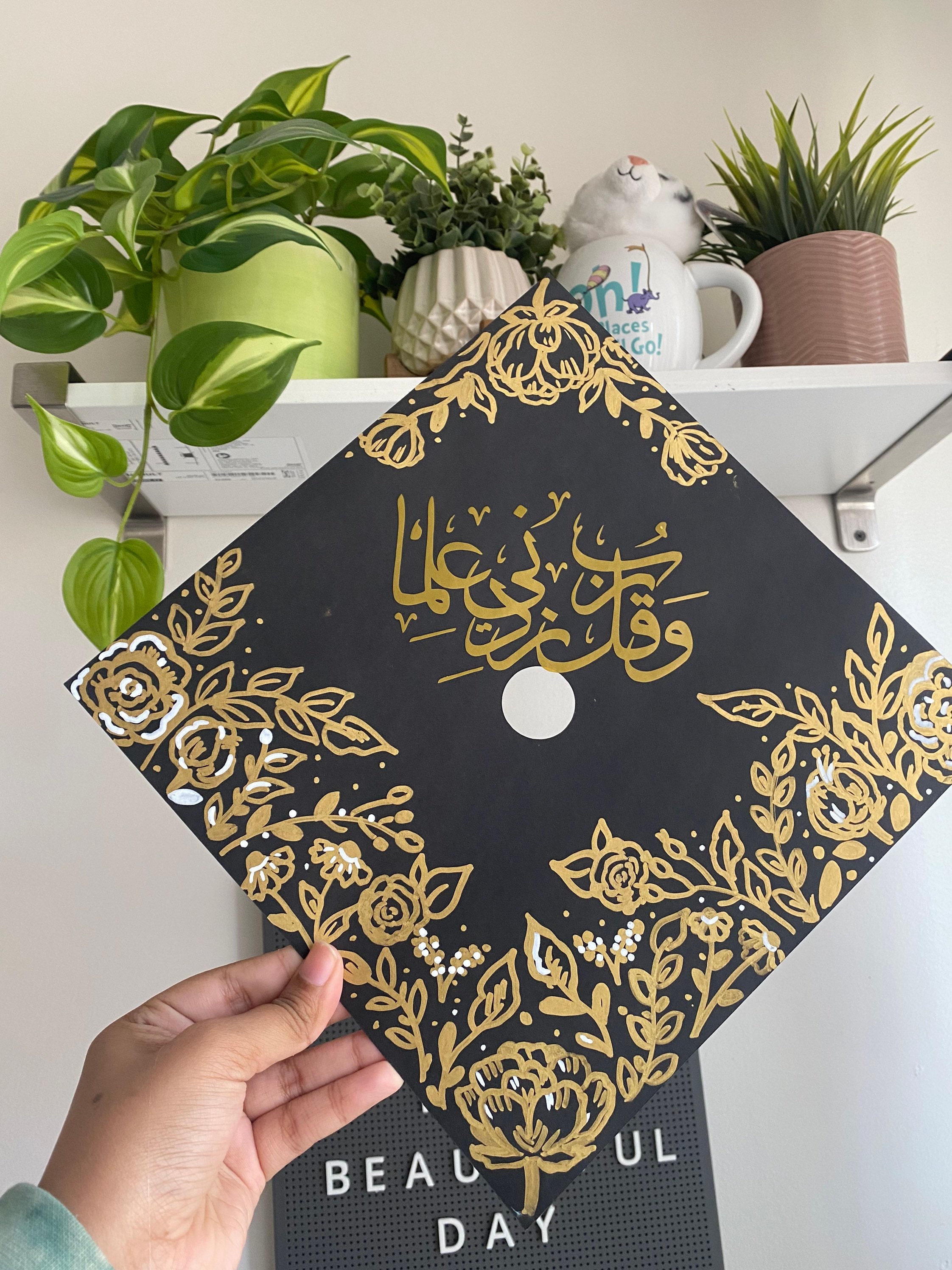 Black & Gold Floral Custom Graduation Cap Hand Painted Cap - Etsy