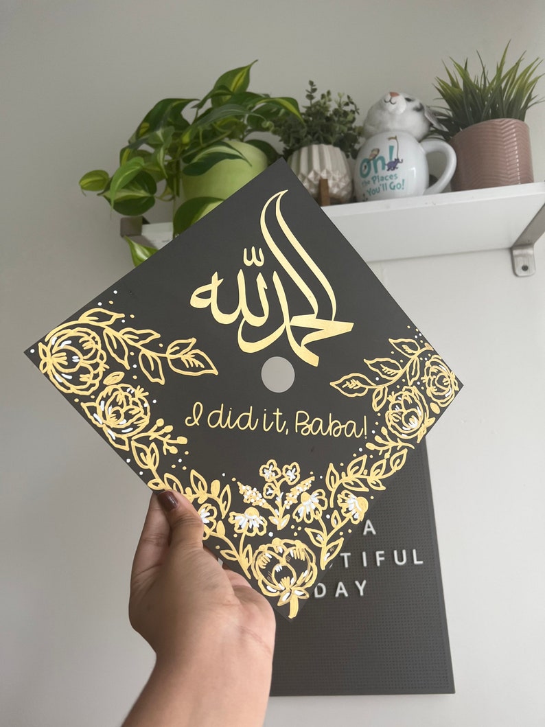 Black & Gold Floral Custom Graduation Cap Hand Painted Cap - Etsy
