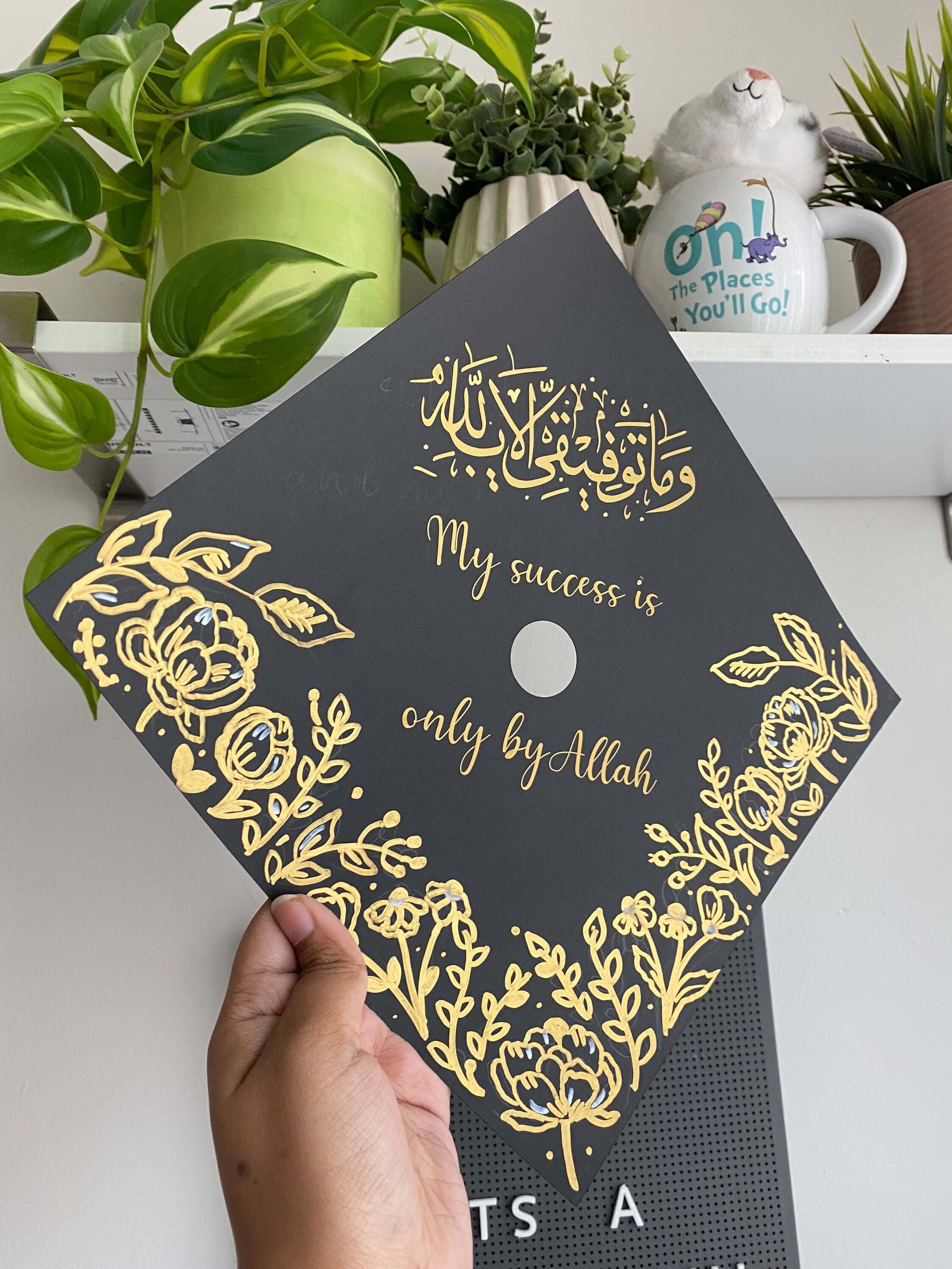 Black & Gold Floral Custom Graduation Cap Hand Painted Cap - Etsy