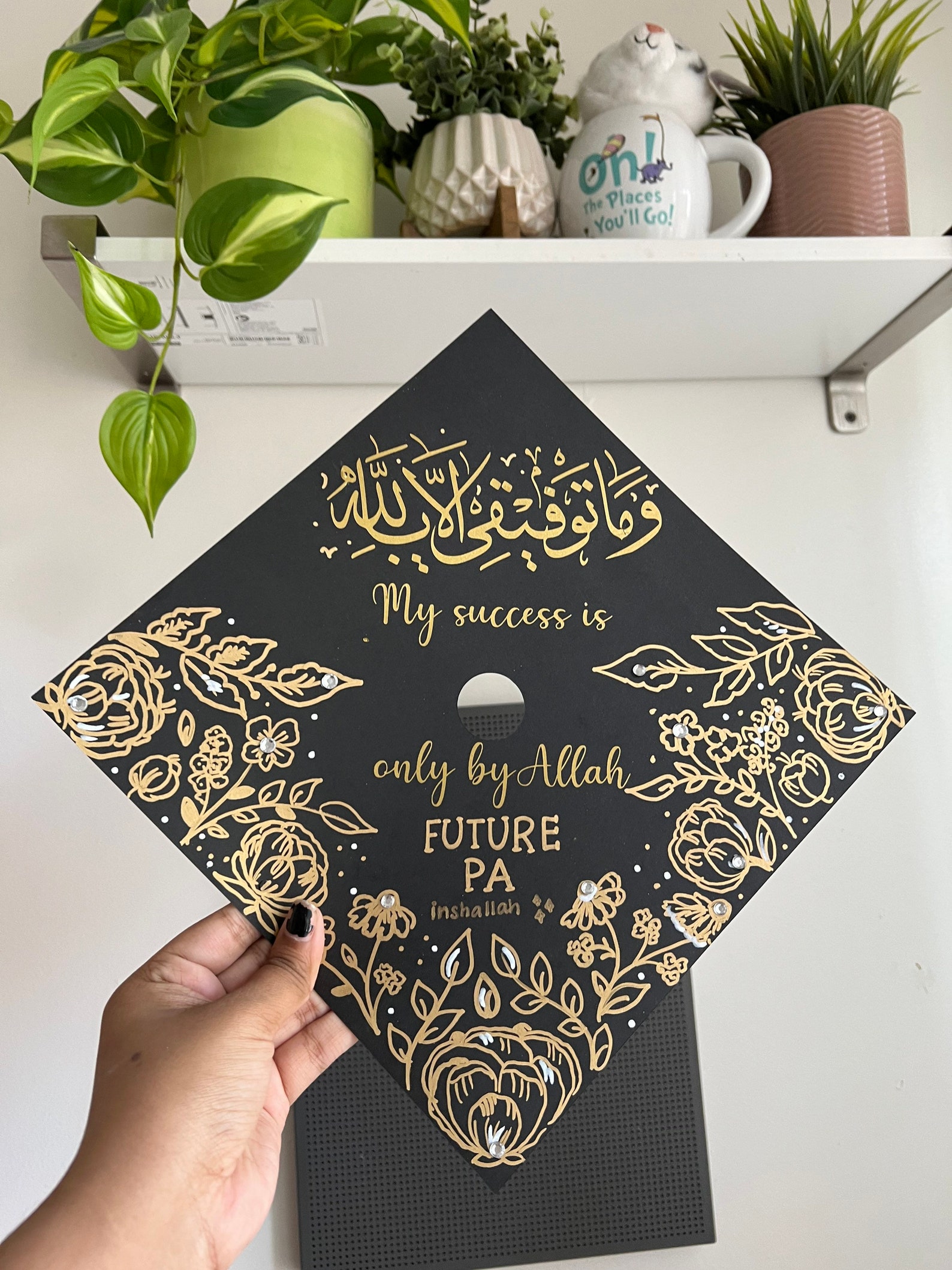 Black & Gold Floral Custom Graduation Cap Hand Painted Cap - Etsy