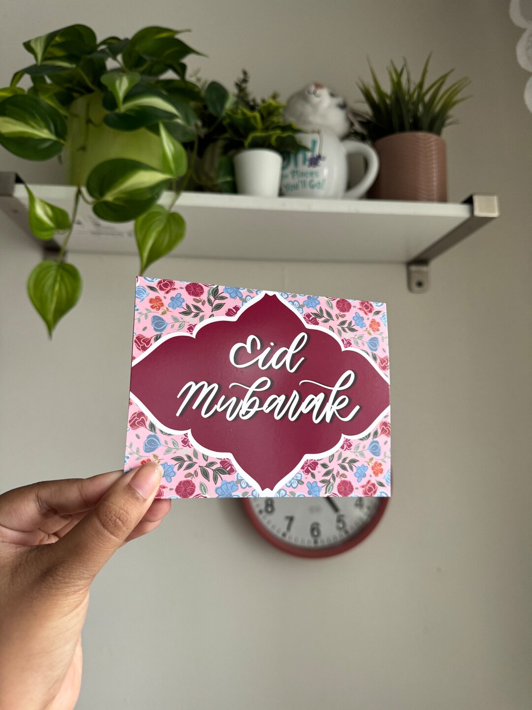 Eid Mubarak Card Handdrawn Pattern Glossy Cardstock/message Inside/floral Pattern/ramadan ...