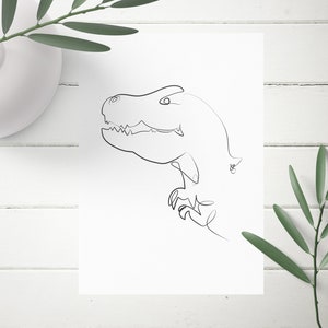 Abstract T-rex Single Line Drawing, Dinosaur Art, Tyrannosaurus Rex Art ...