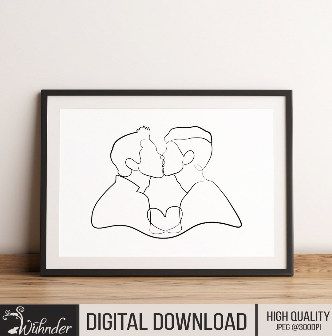 Gay Couple Kissing Line Art, LBGT, Gay, Gay Couple, Love, Continuous ...