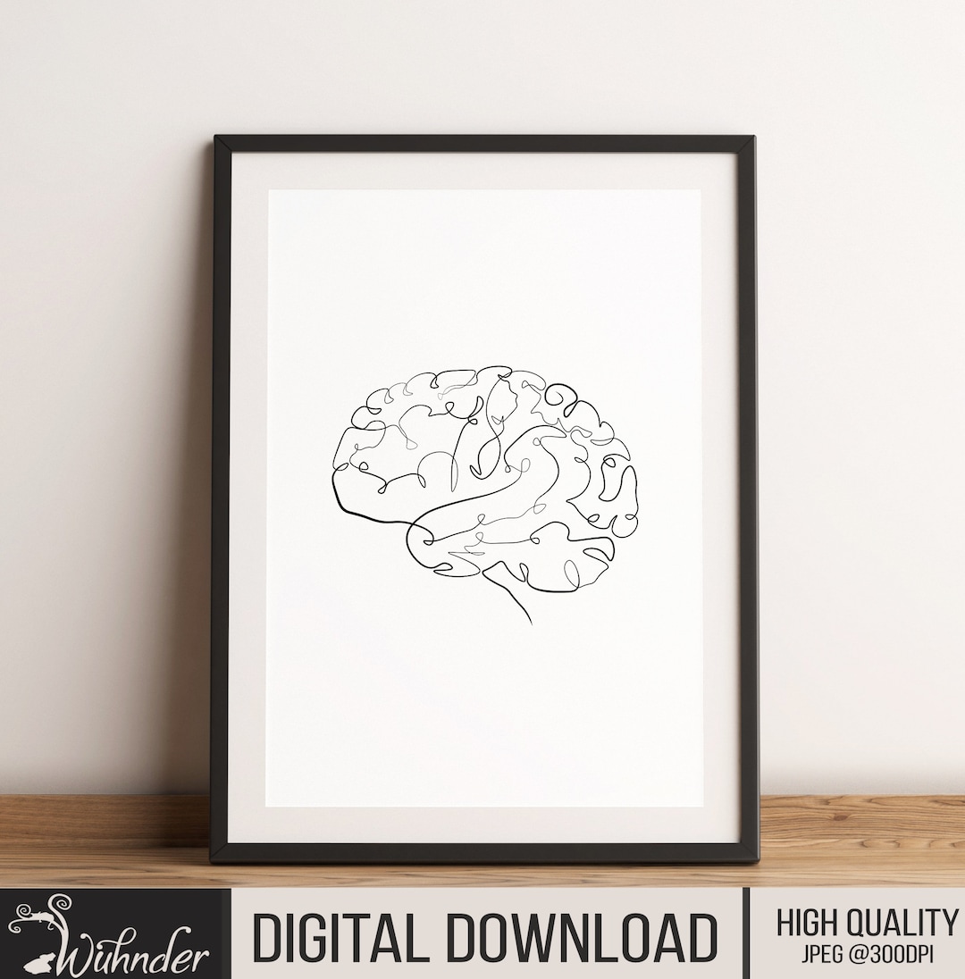 Anatomical Brain Single Line Drawing, Medical Art, Health Print, Brain ...
