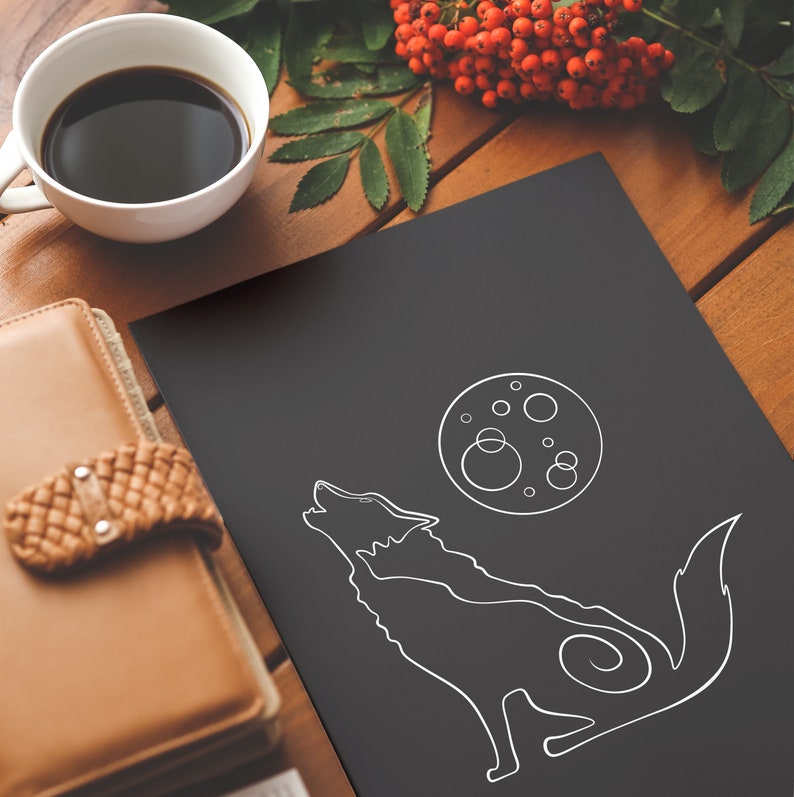Abstract Wolves Howling Line Art Continuous Line Sun and - Etsy