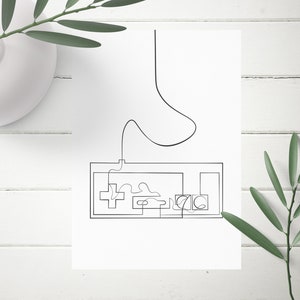 Abstract Controller Line Drawing, Minimalist Art, Gaming Wall Decor ...