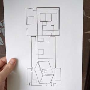 Block Creeper Abstract Line Drawing, Minimalist Art, Wall Decor, Block ...