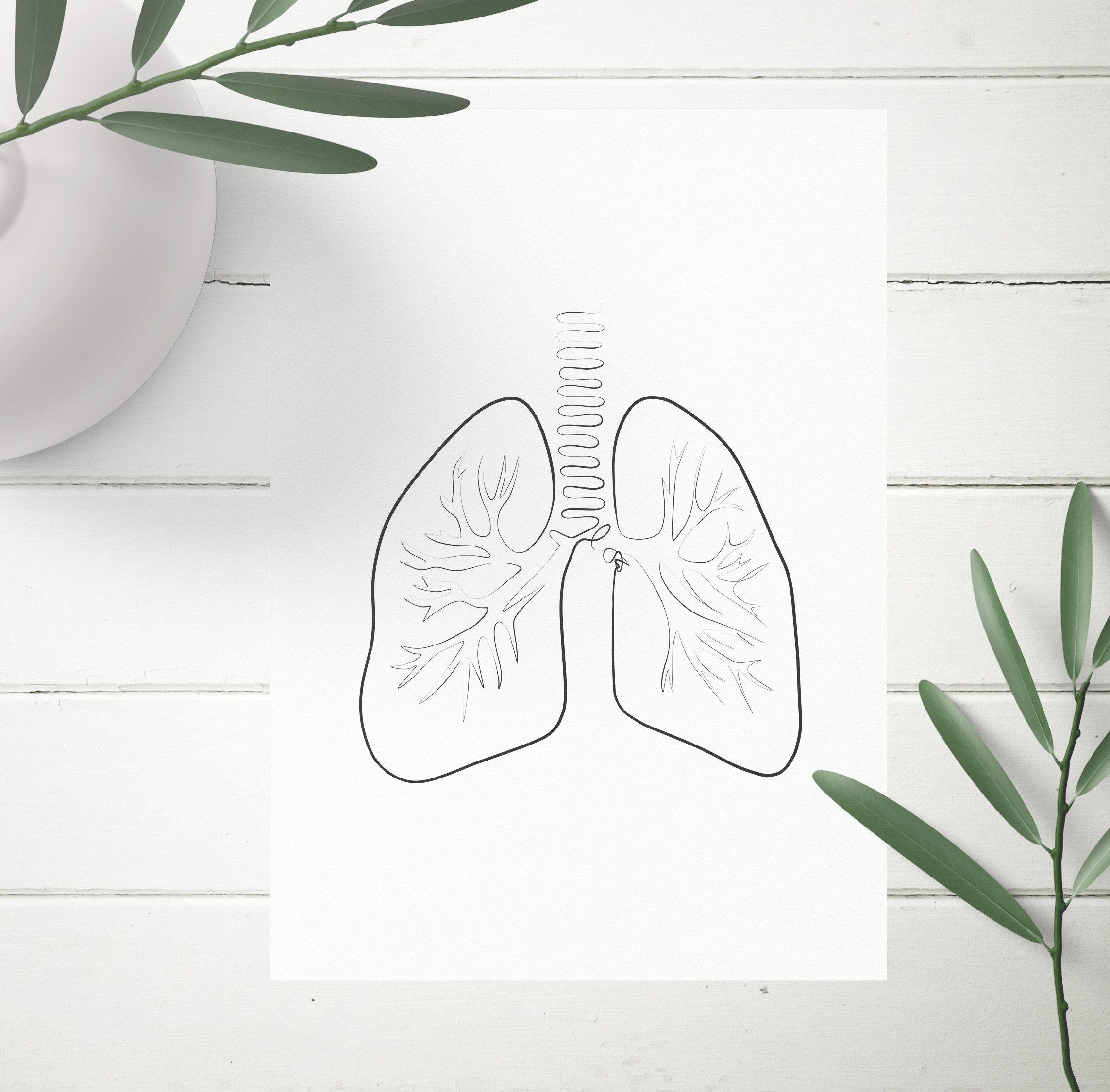 Anatomical Lungs Single Line Drawing, Medical Art, Health Print ...