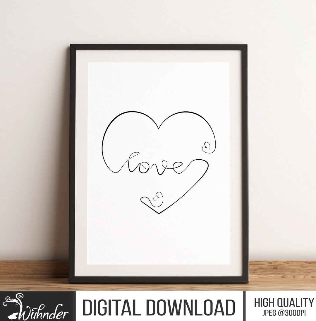 Abstract Heart Singular Line Drawing, Minimalist Art, Wall Decor ...