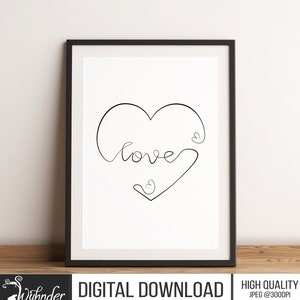 Abstract Heart Singular Line Drawing, Minimalist Art, Wall Decor ...