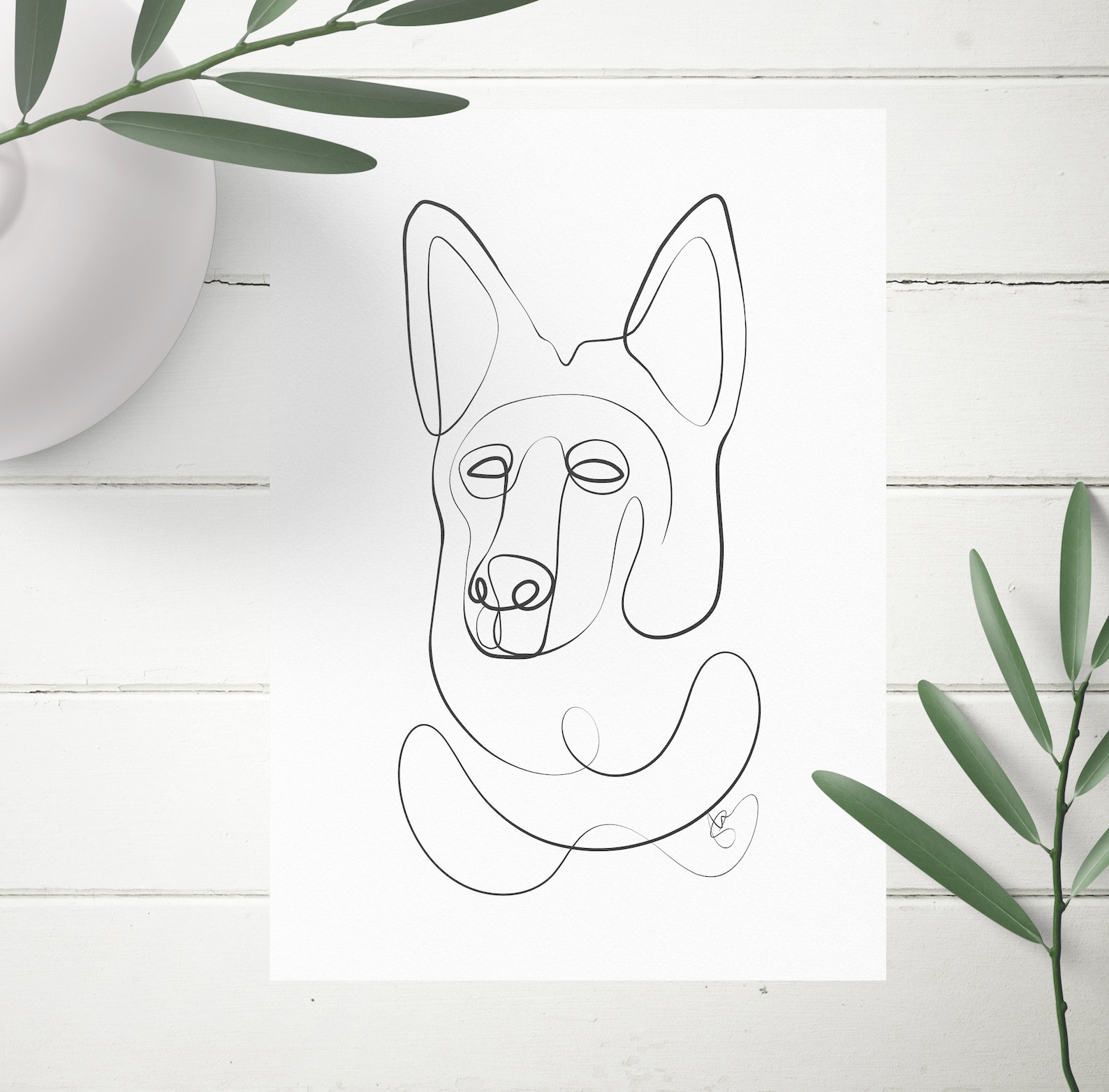 German Shepard Line Drawing, Dog, Pet Illustration, Pet Artwork, Dog ...