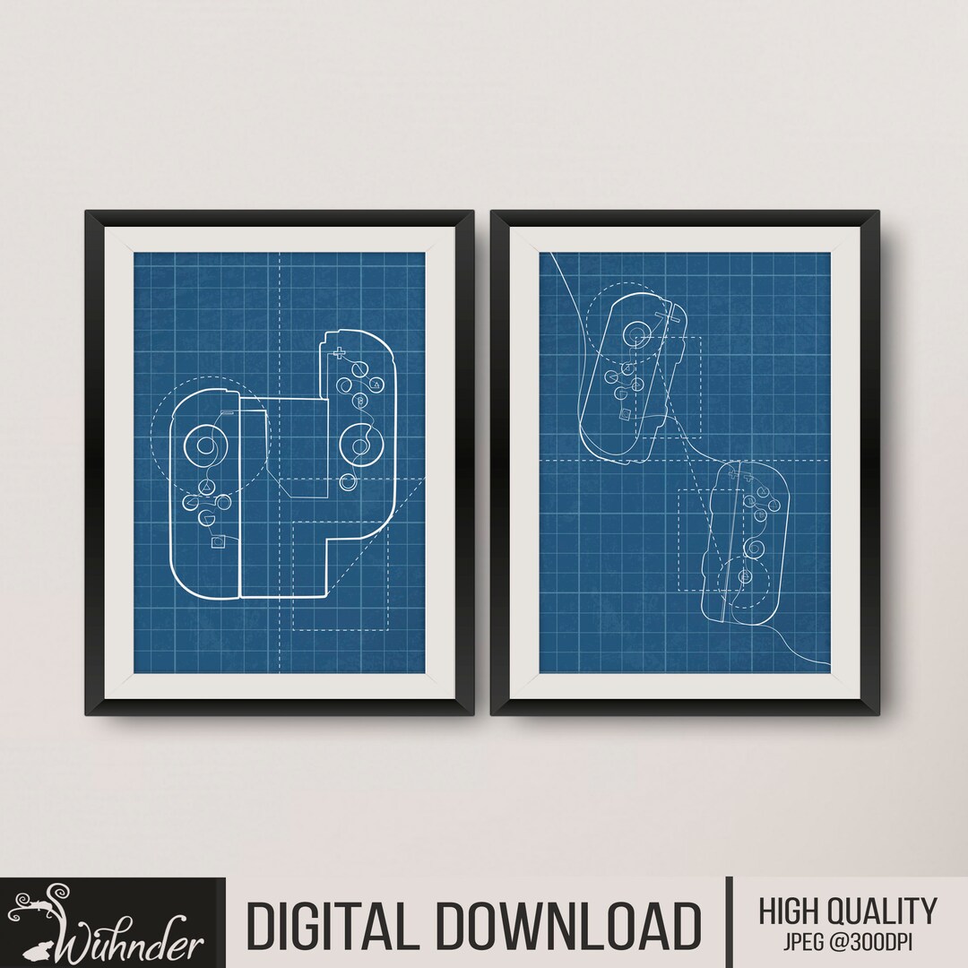 2 Abstract Controller Line Drawing, Minimalist Art, Gaming Wall Decor ...