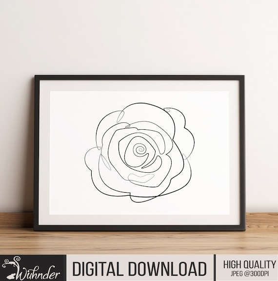 Abstract Rose Singular Line Drawing Minimalist Continuous | Etsy
