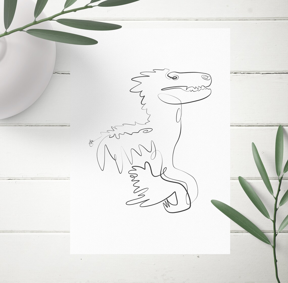 Abstract Velociraptor Single Line Drawing Dinosaur Art - Etsy
