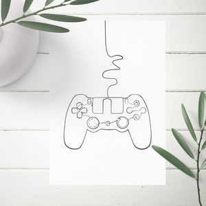 Abstract Controller Line Drawing, Minimalist Art, Gaming Wall Decor ...