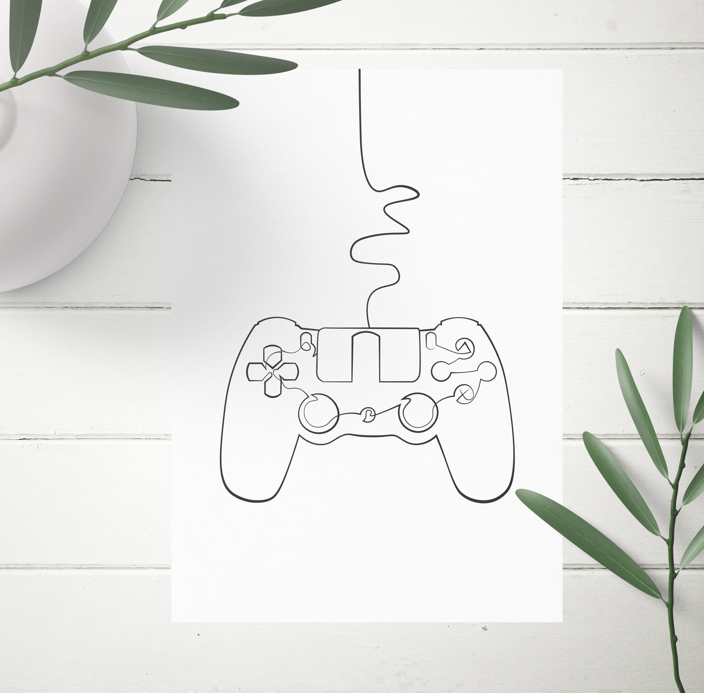 Abstract Controller Line Drawing Minimalist Art Gaming Wall | Etsy