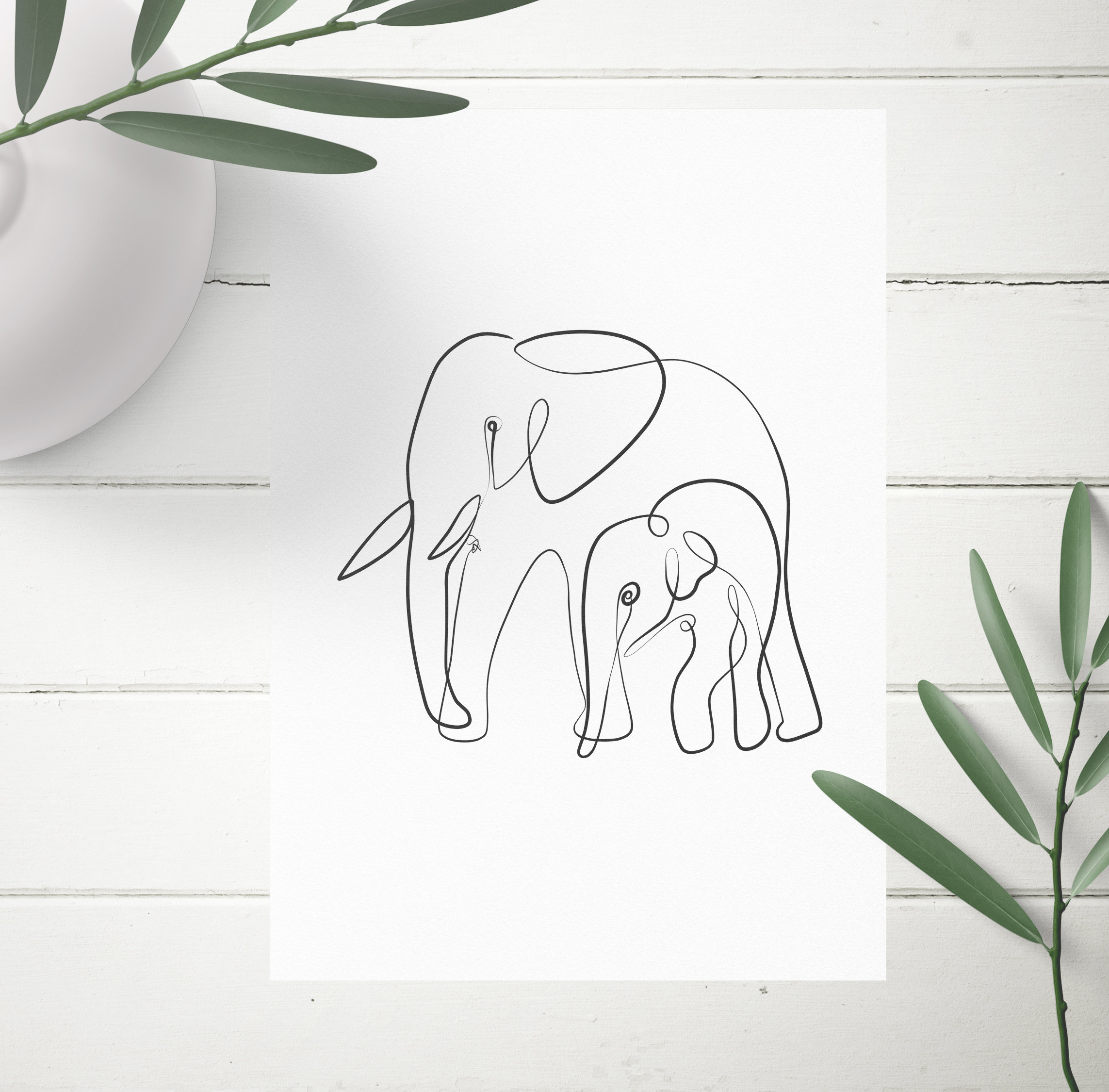 Elephants Single Line Drawing Minimalist Art African - Etsy