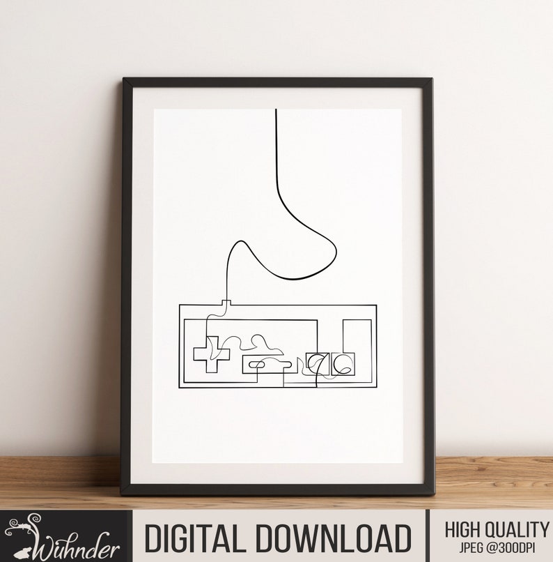 8 Abstract Controller Line Drawing, Minimalist Art, Gaming Wall Decor ...