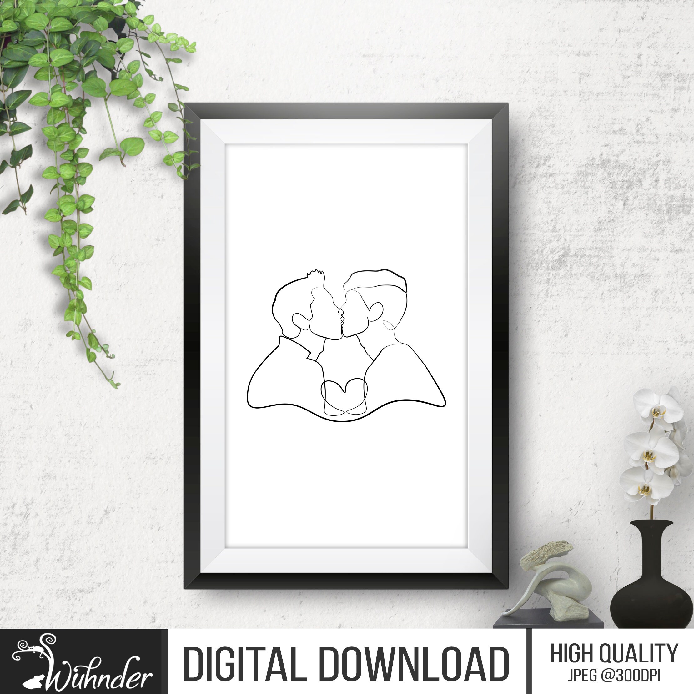 Gay Couple Kissing Line Art LBGT Gay Gay Couple Love | Etsy