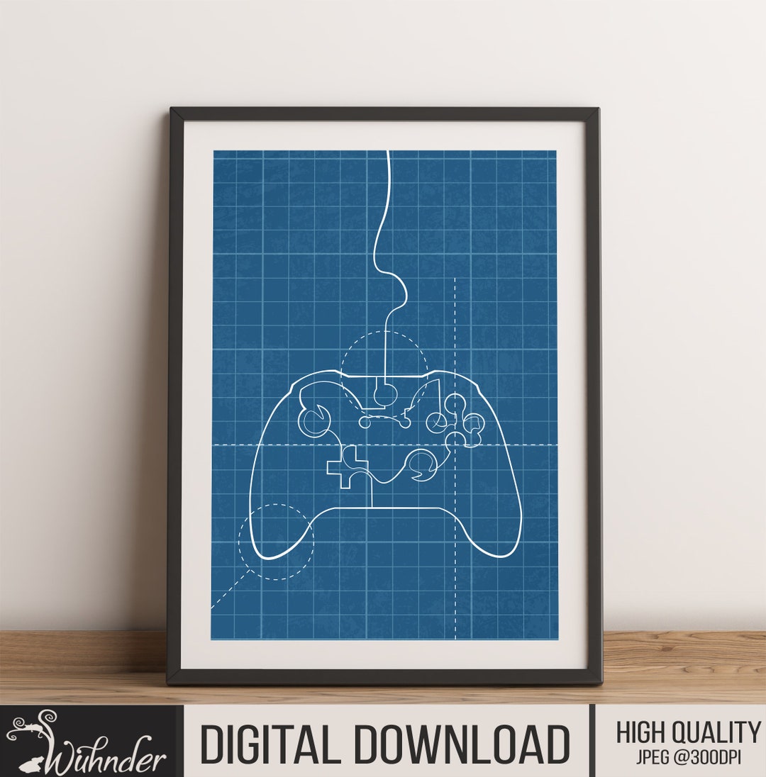 Abstract Controller Line Drawing, Minimalist Art, Gaming Wall Decor ...