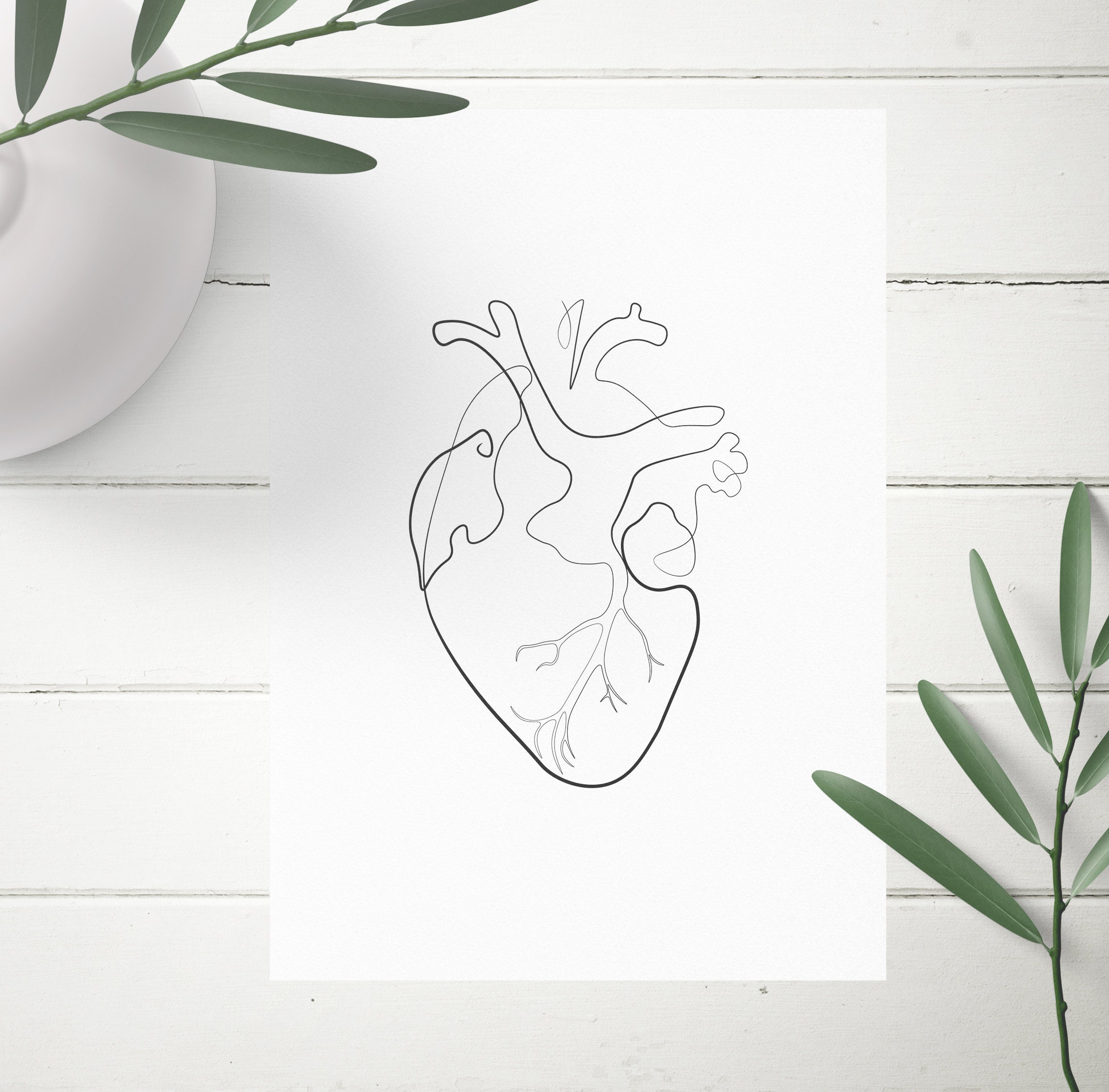 Anatomical Heart Single Line Drawing Medical Art Health - Etsy UK