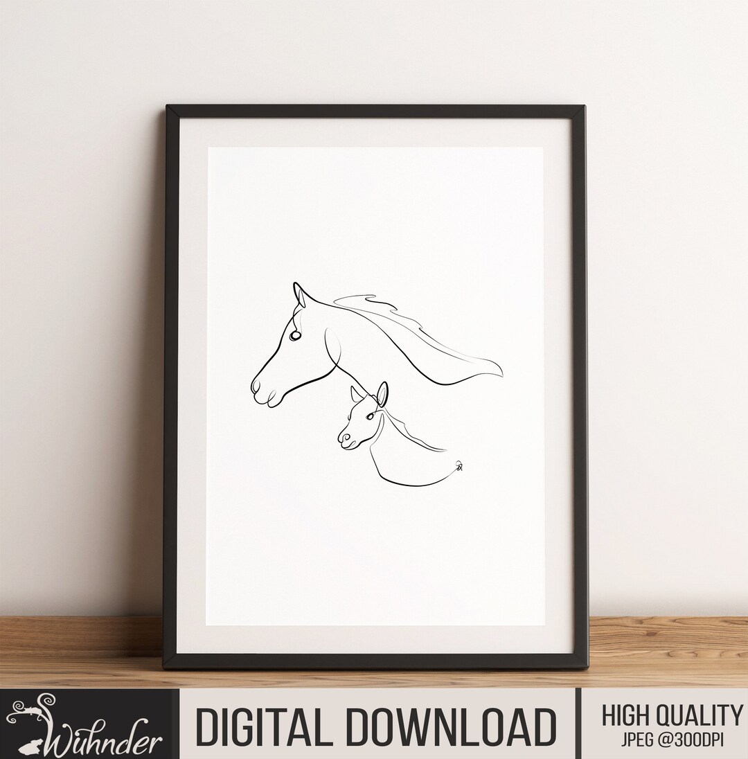 Horse and Foal Single Line Drawing, Horse Wall Art, Nursery Prints ...