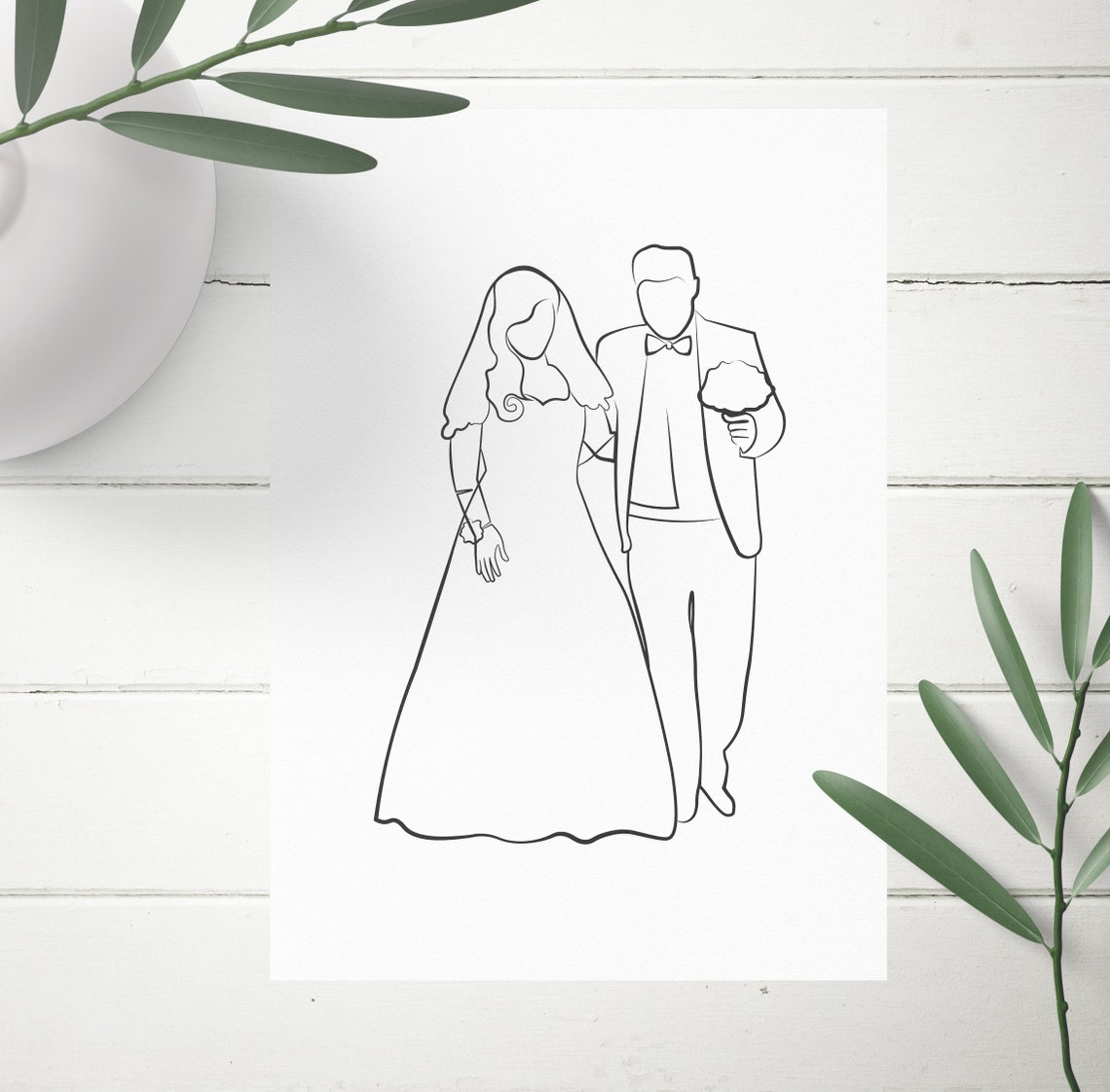 Bride and Groom Line Art, Couple Line Art, Minimalist Art, Anniversary ...