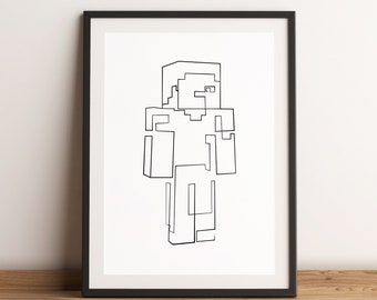 Block Creeper Abstract Line Drawing, Minimalist Art, Wall Decor, Block ...