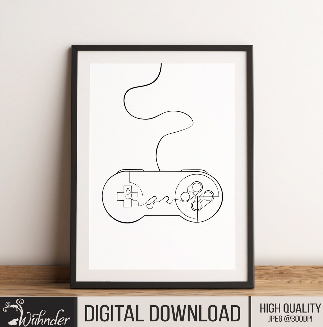 Abstract Controller Line Drawing, Minimalist Art, Gaming Wall Decor ...