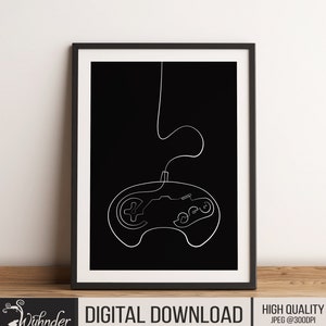 8 Abstract Controller Line Drawing, Minimalist Art, Gaming Wall Decor ...