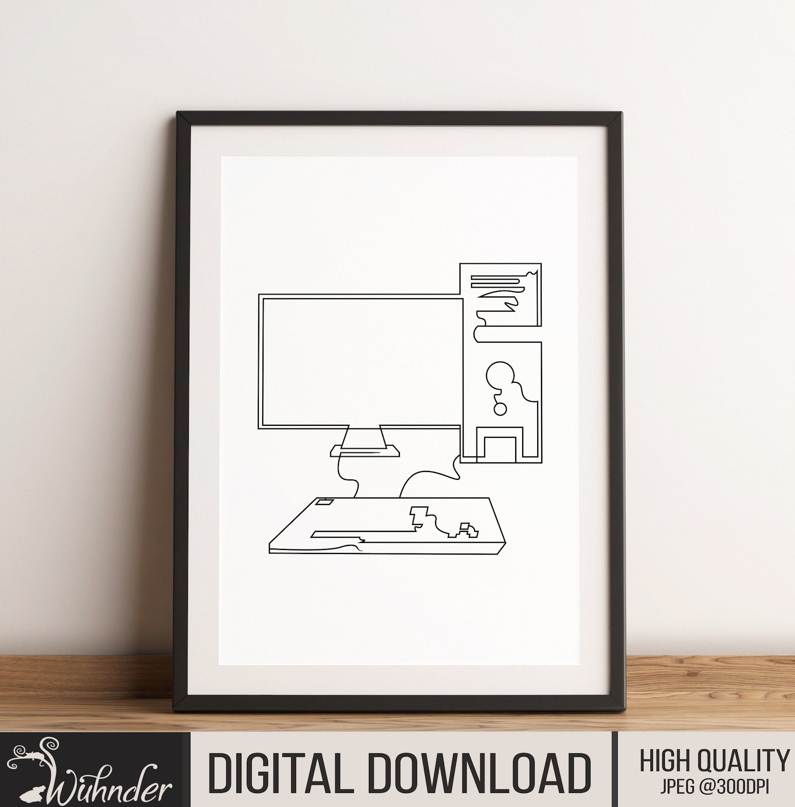 Abstract PC Line Drawing | Minimalist Art | Wall Decor | Computer ...