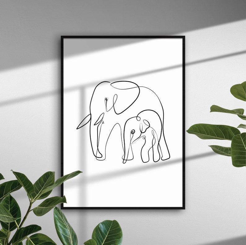 Elephants Single Line Drawing Minimalist Art African - Etsy